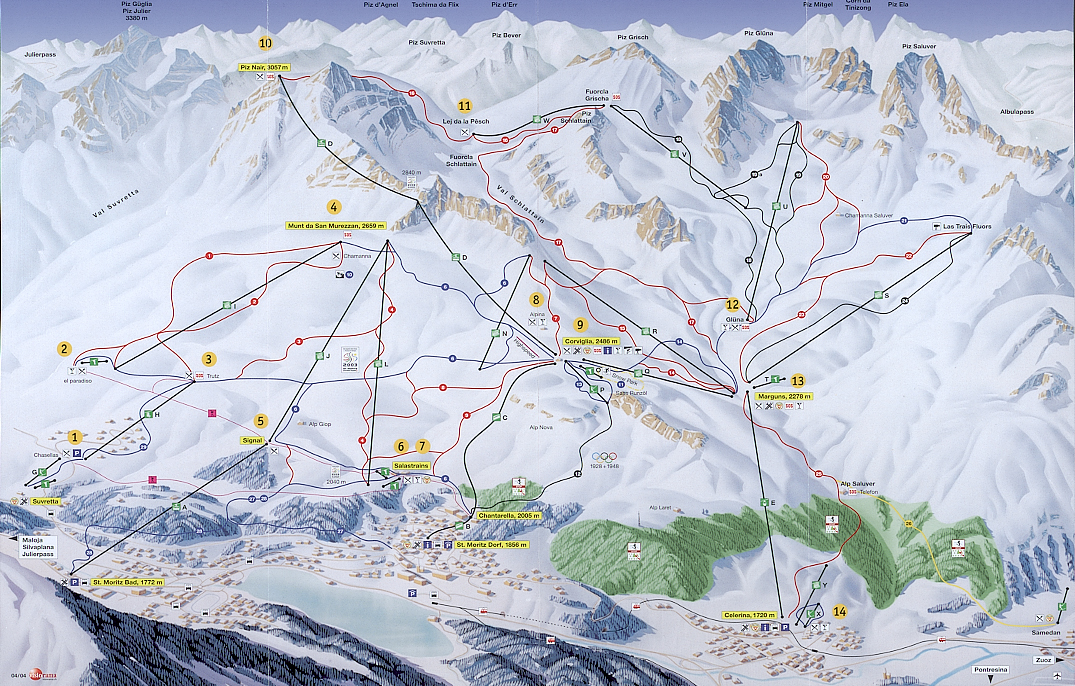 Celerina/Engadin Pistenkarte / Loipenkarte