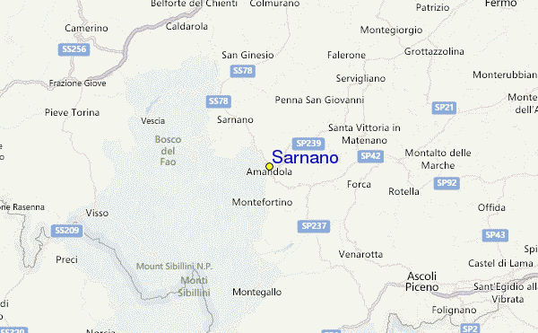 Sarnano Ski Resort Guide, Lagenkarte Sarnano Ski- Urlaub Unterkunft